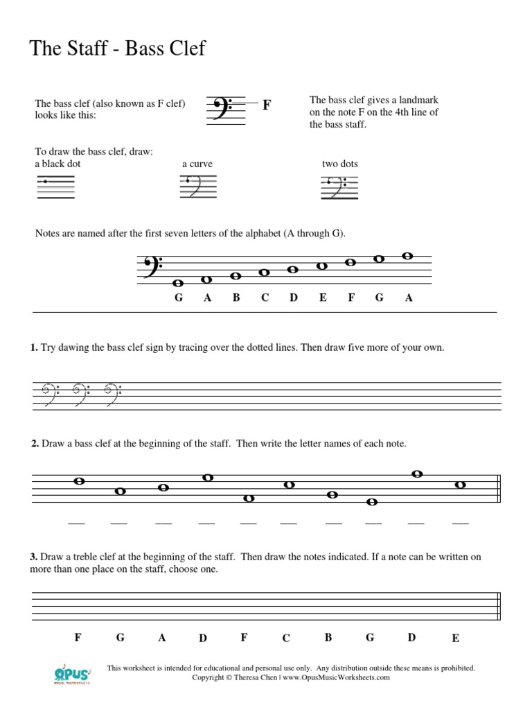 Music Theory Worksheet 4 Bass Clef | PDF | Clef | Harmony