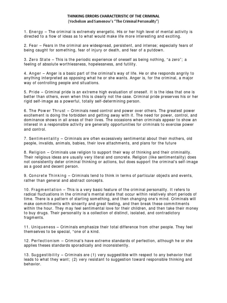 Thinking Errors Characteristic of The Criminal | PDF | Thought | Anger
