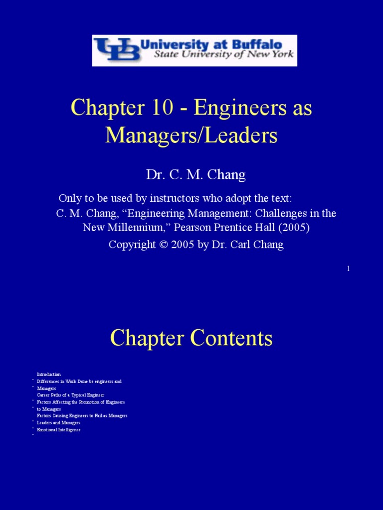 Chapter 10 - Engineers As Managers/Leaders: Dr. C. M. Chang | PDF ...