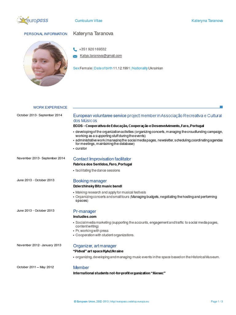 Taranova Europass CV PDF | PDF | Kiev | Ukraine