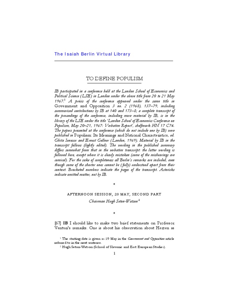 To Define Populism: Government and Opposition | PDF | Populism | Ideologies