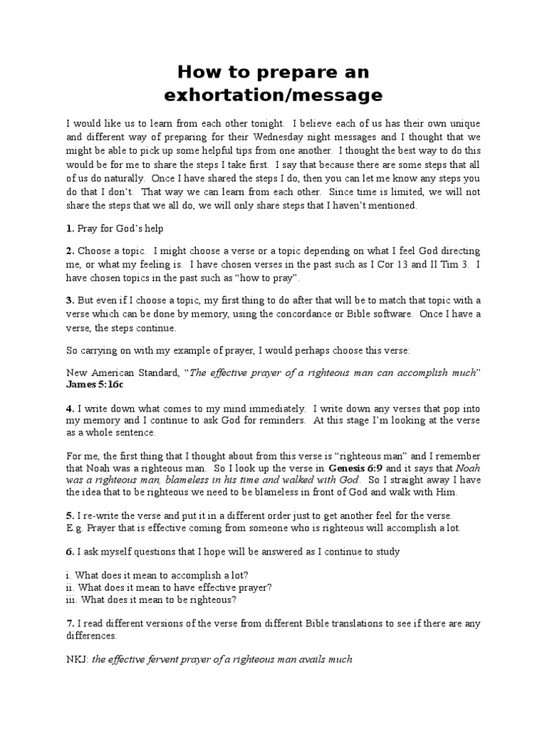 How To Prepare An Exhortation | PDF | Prayer | Religious Belief And ...