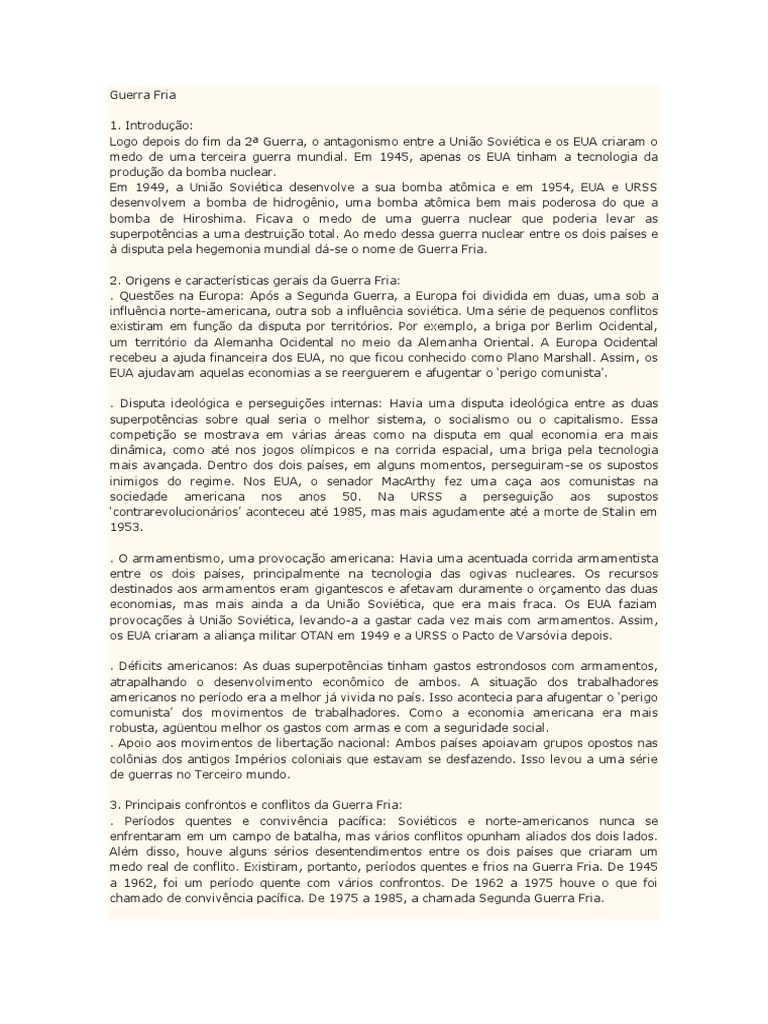 Exercicios Guerra Fria.docx | Guerra Fria | União Soviética