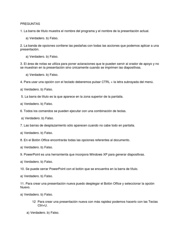Preguntas Power Point | PDF | Microsoft PowerPoint | Point and Click