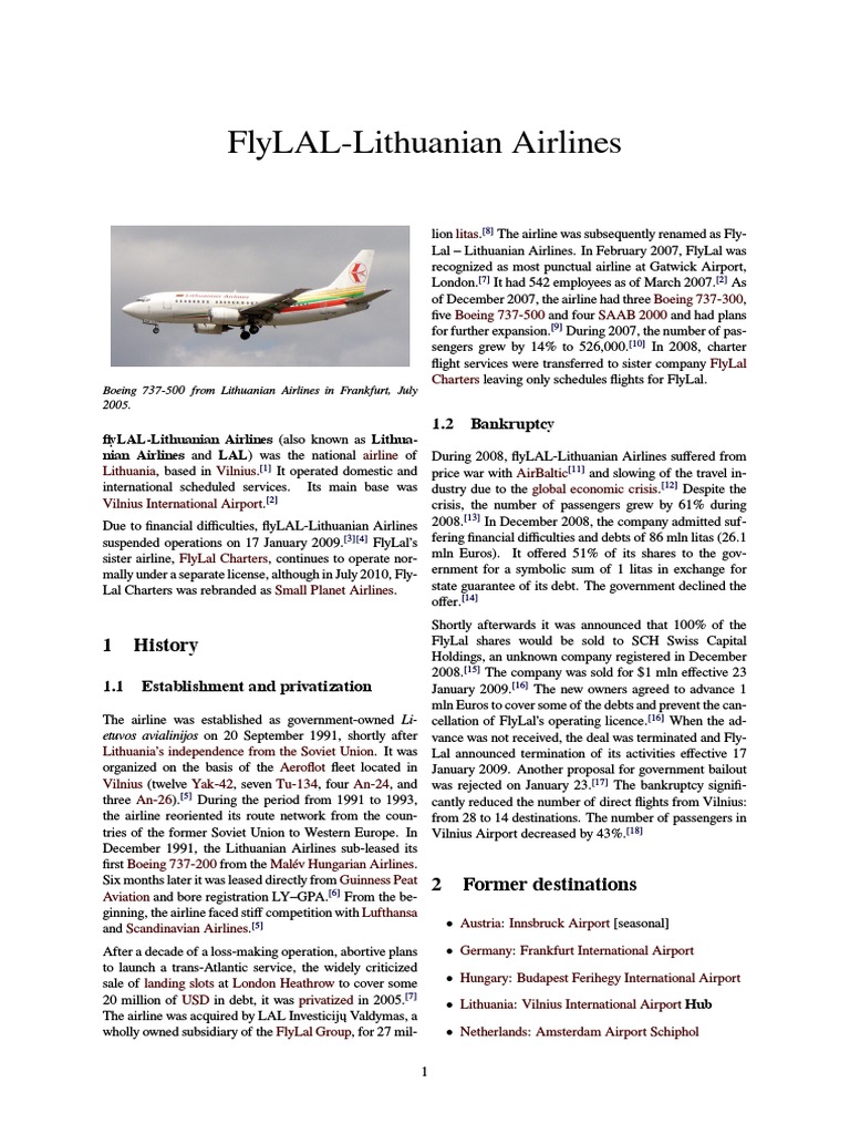 FlyLAL: Lithuania's National Airline History | PDF | Airlines ...