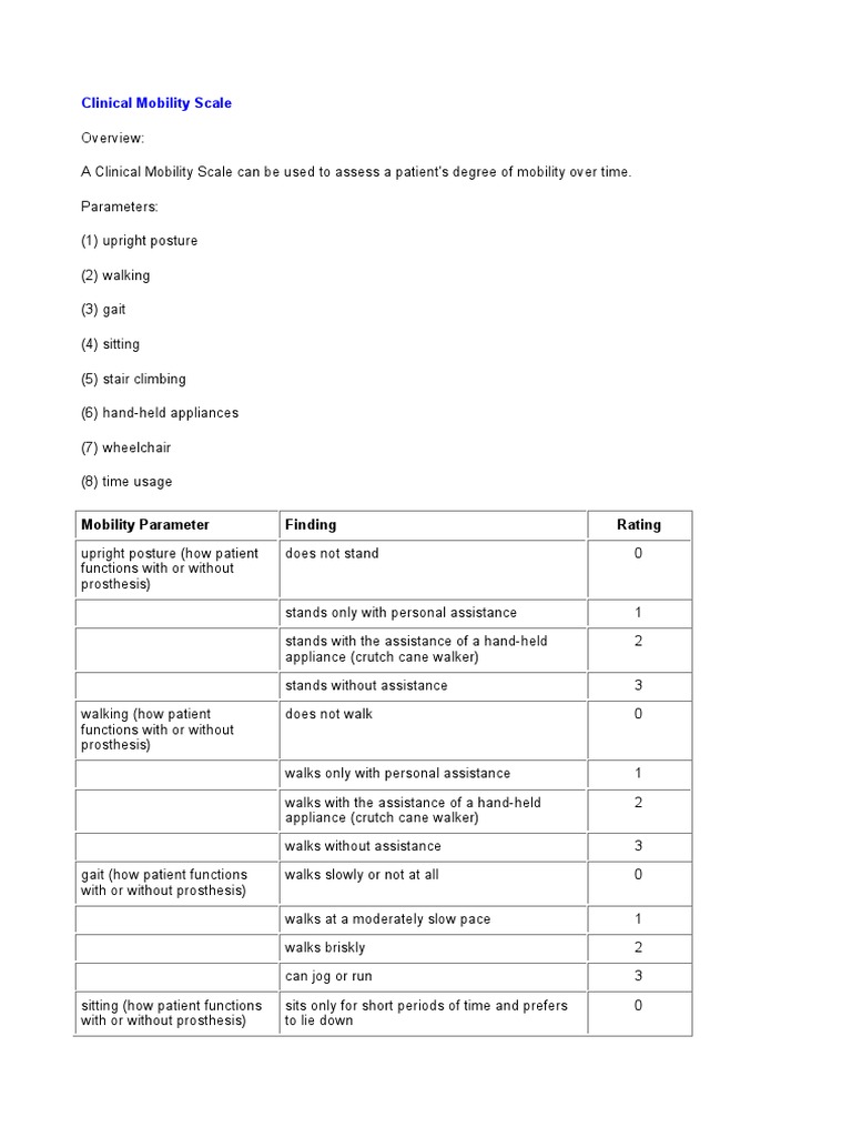 Clinical Mobility Scale | PDF | Health Care | Medical Specialties