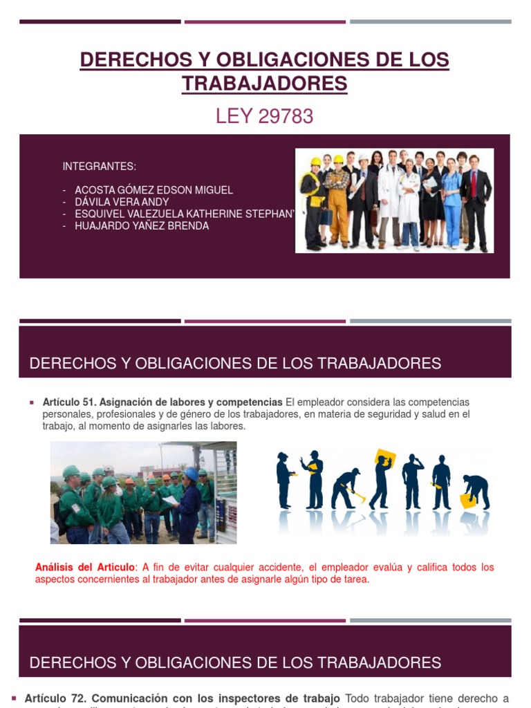 Análisis de los derechos y obligaciones de los trabajadores en materia de seguridad y salud ...