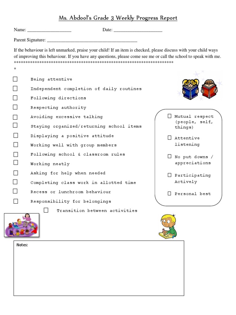 Grade 3 Weekly Progress Report | PDF