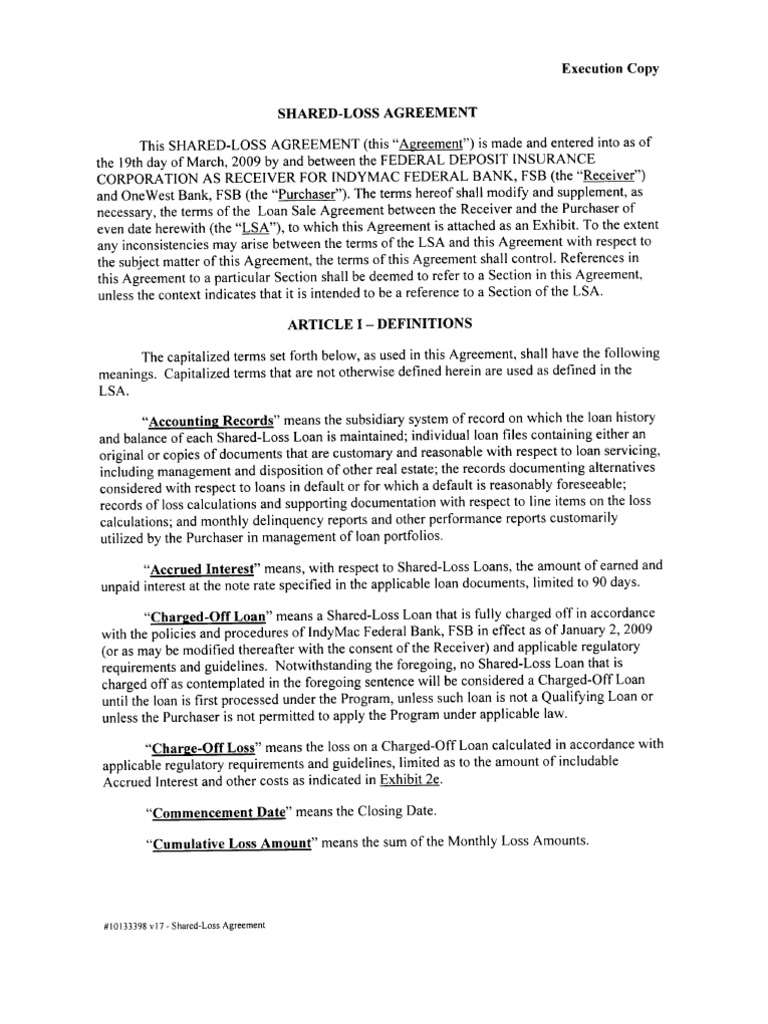 Shared-Loss Agreement Overview | PDF | Foreclosure | Loans