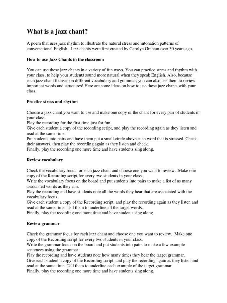 How and Why Use Jazz Chants | PDF | Rhythm | Vocabulary