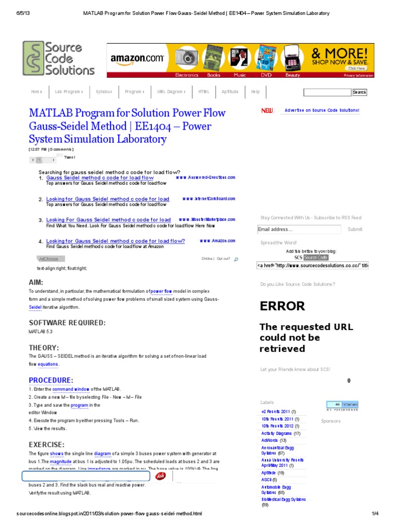 MATLAB Program For Solution Power Flow Gauss-Seidel Method - EE1404 ...