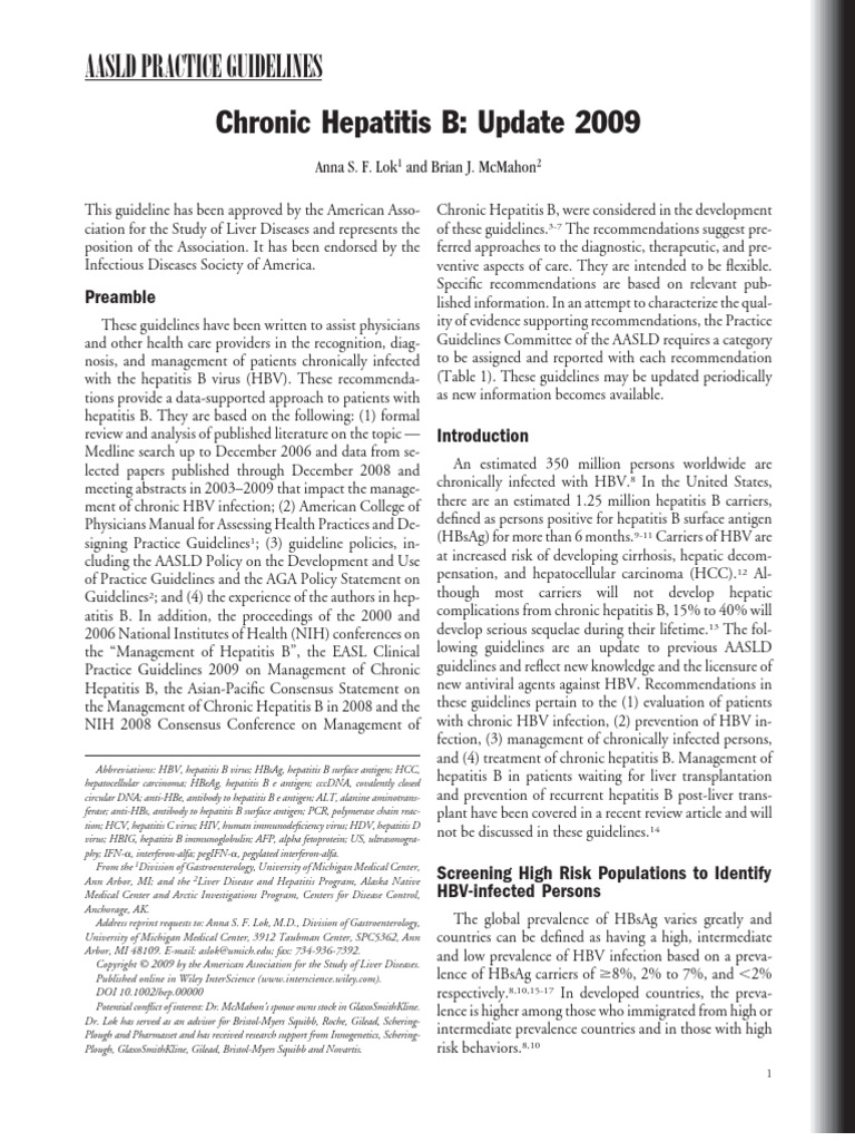 Aasld Practice Guidelines Chronic Hepatitis B: Update 2009 | PDF ...