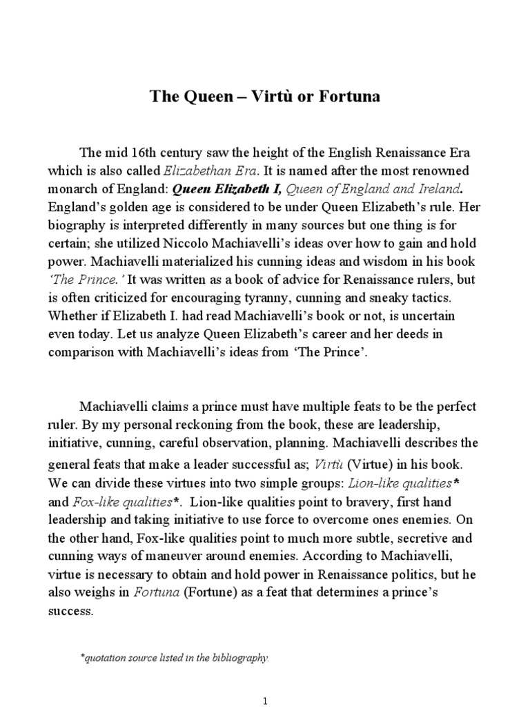 Queen - Fortuna or Virtu | PDF | Niccolò Machiavelli | The Prince