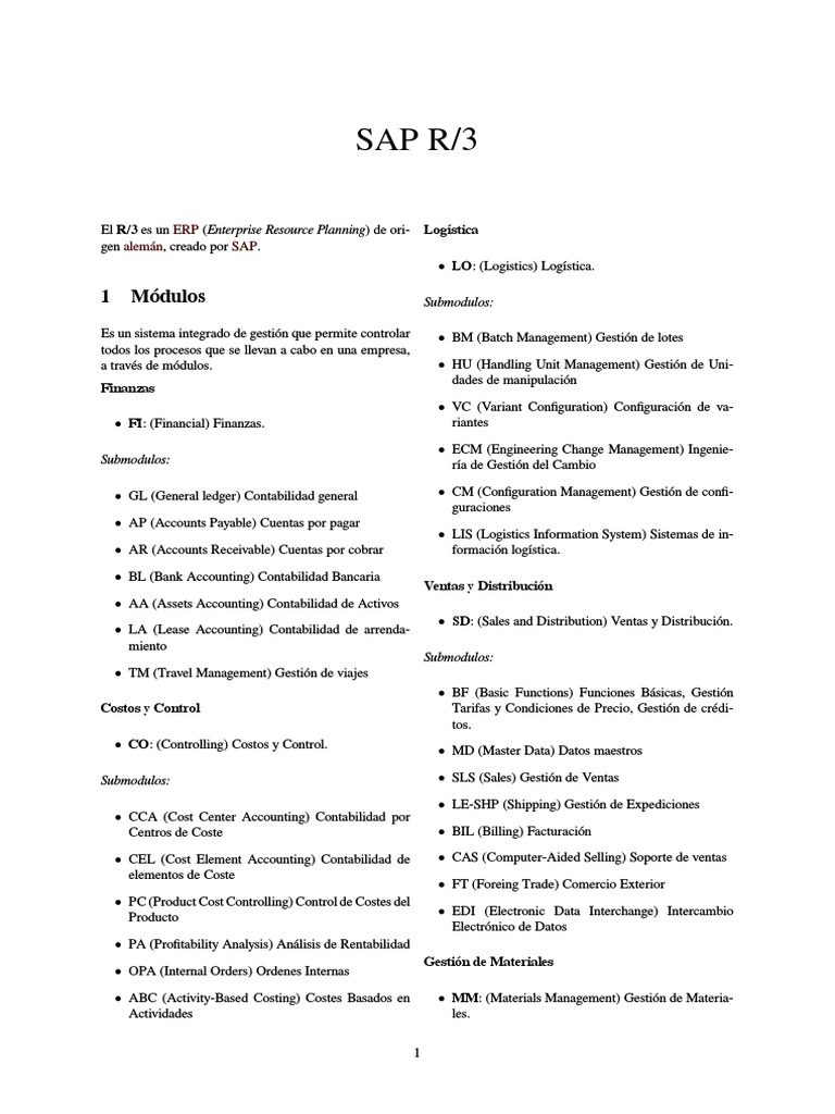 Módulos y Arquitectura de SAP R/3 | PDF | Tecnologías de la información ...