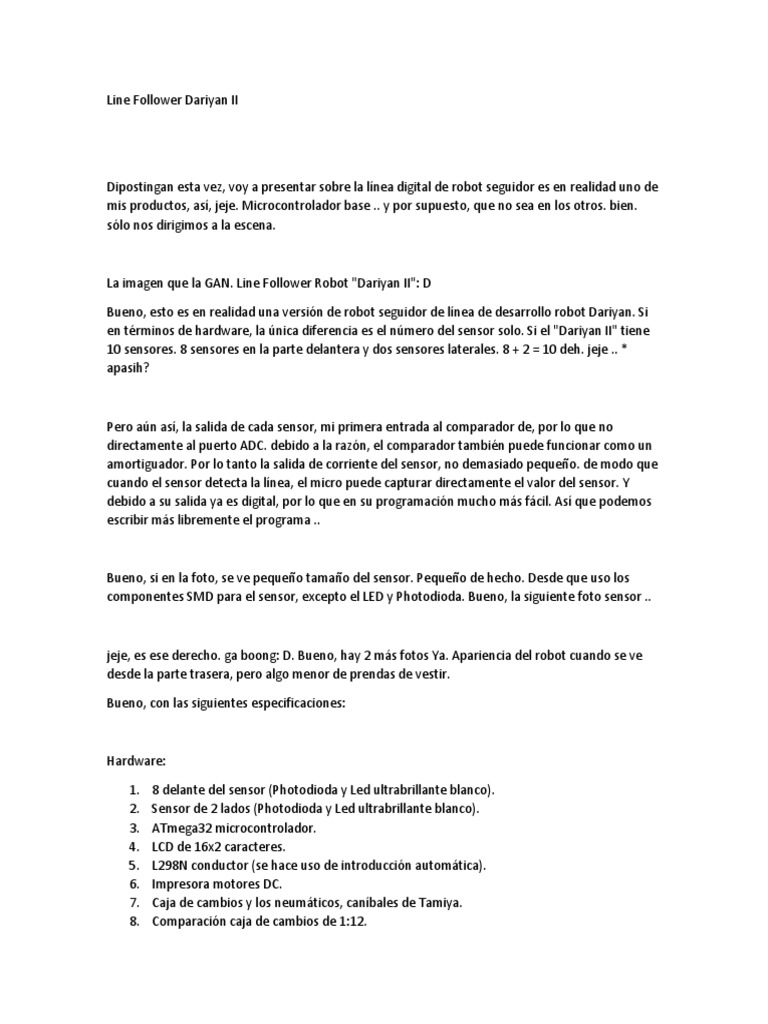 Line Follower Dariyan II | Descargar gratis PDF | Robot | Robótica