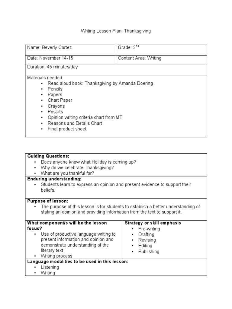 Writing Lesson Plan | Download Free PDF | Educational Assessment ...