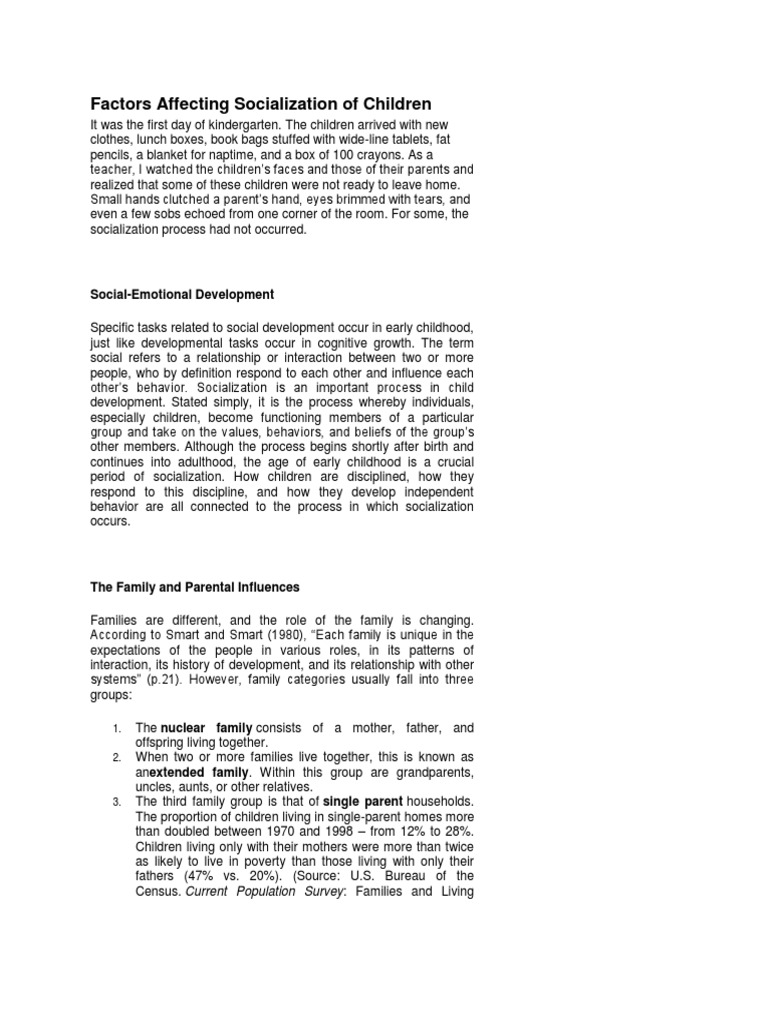 Factors Affecting Socialization of Children | PDF | Socialization ...