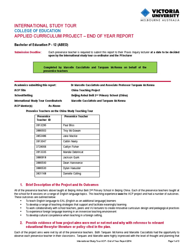 ACP International Study Tour Report 2014 | PDF | Teachers | Curriculum