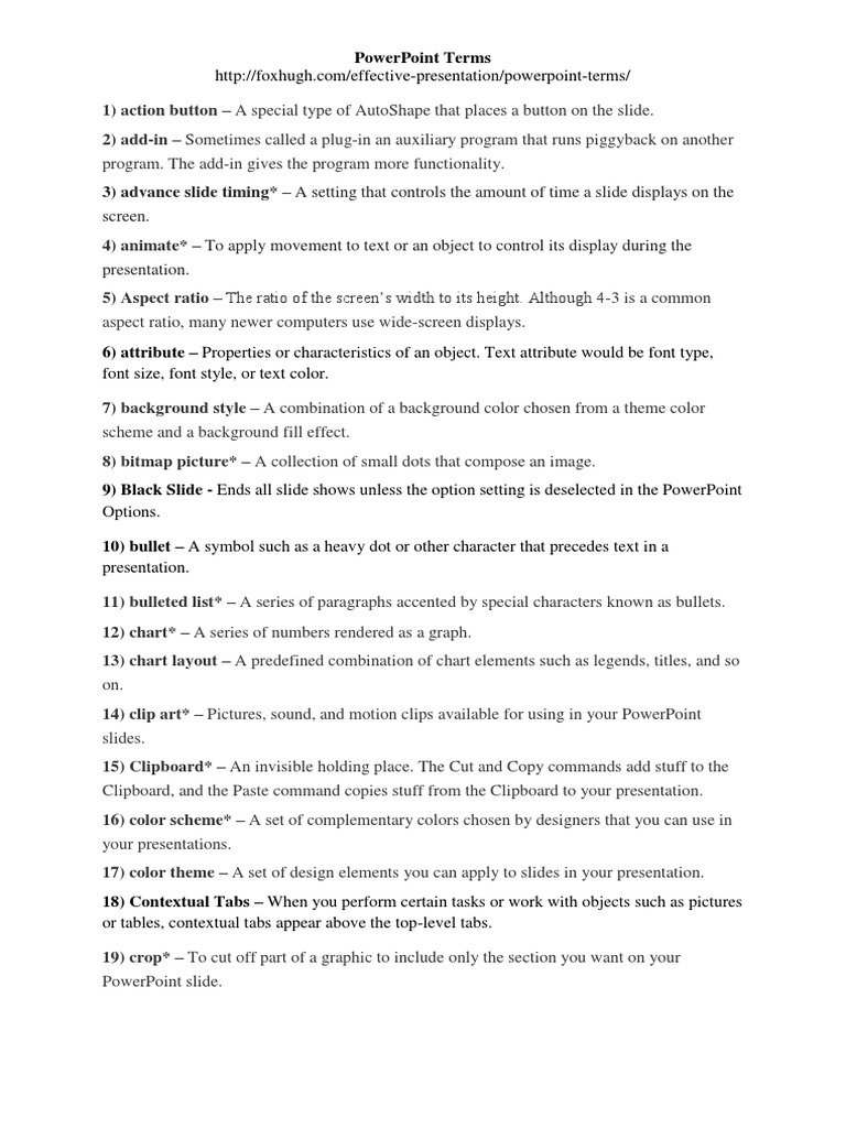 PowerPoint Terms Worksheet | PDF | Microsoft Power Point | Page Layout