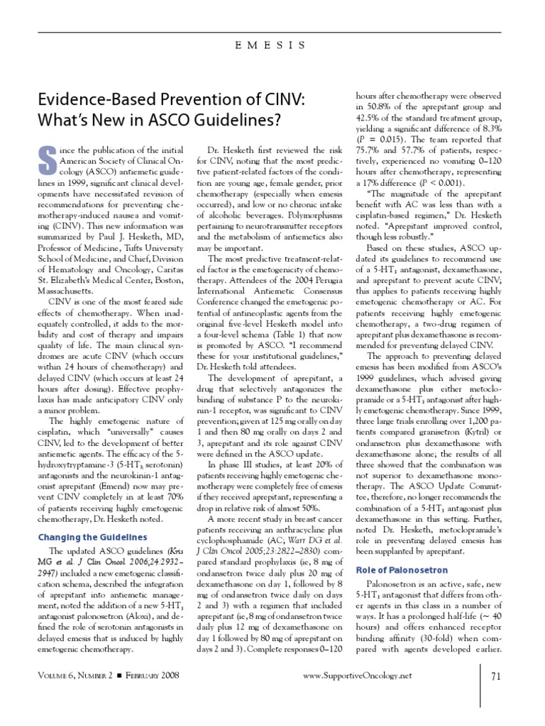 Evidence-Based Prevention of CINV: What's New in ASCO Guidelines? | PDF ...