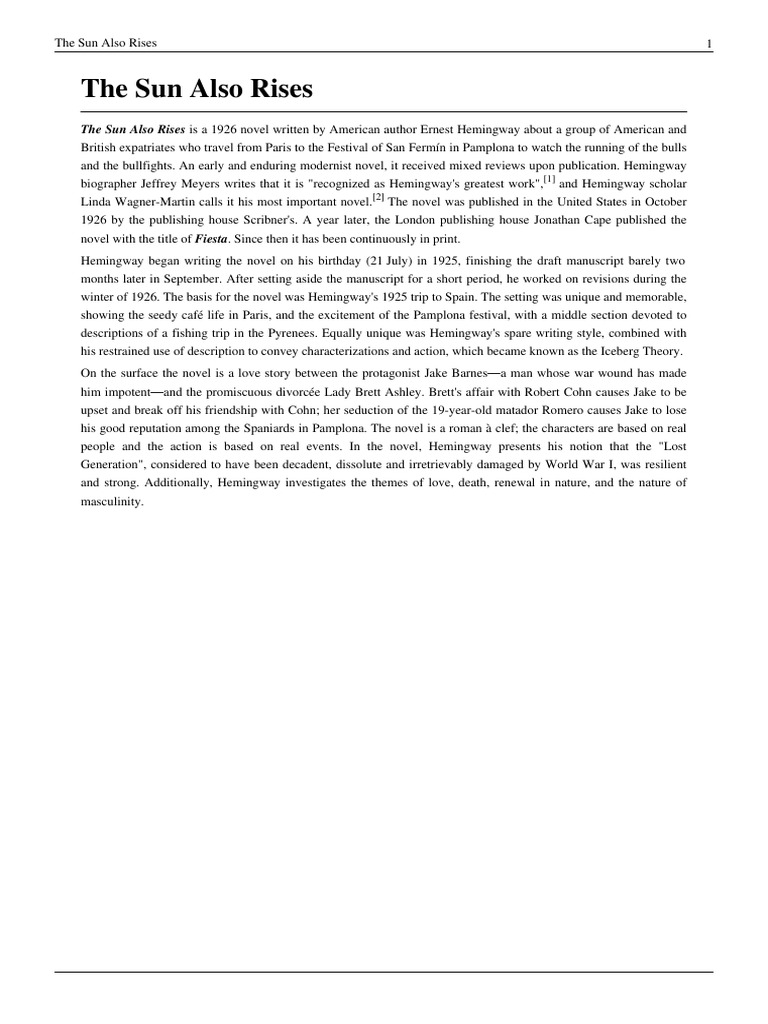 The Sun Also Rises | PDF | Ernest Hemingway
