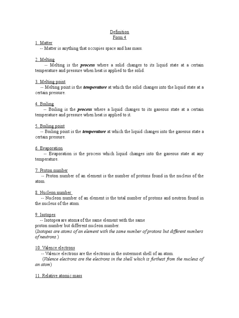 SPM Chemistry Definition | PDF