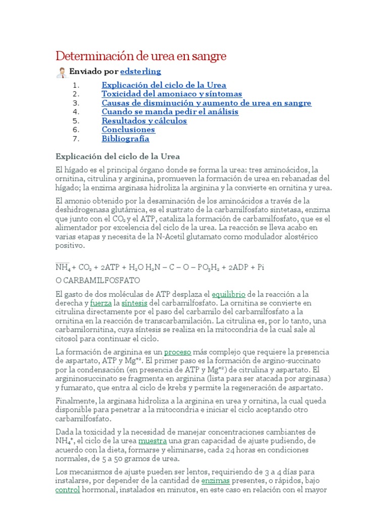 Determinación de urea en sangre | Urine | Biochemistry