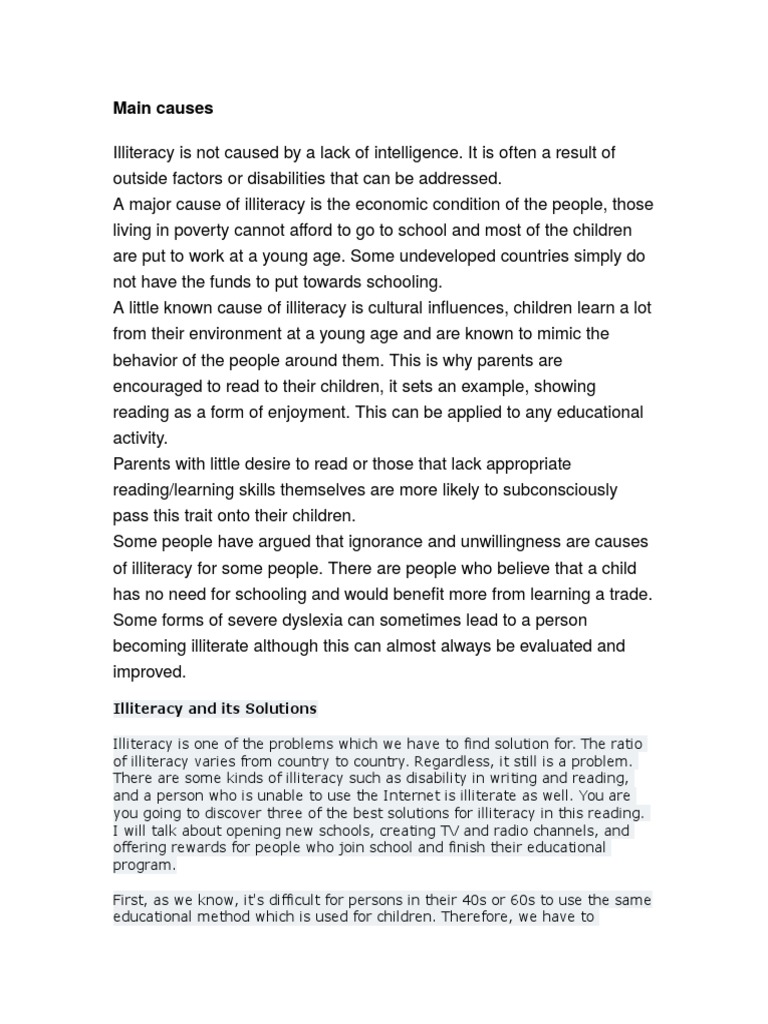 Illiteracy and Its Solutions | PDF | Literacy | Reading (Process)