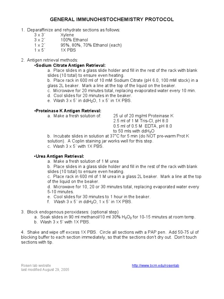General Immunohistochemistry Protocol | PDF | Histology | Staining