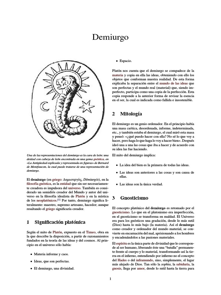 Demiurgo PDF | PDF | Metafísica | Mitología