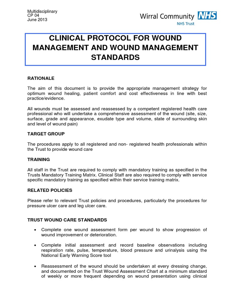 Wound Management Protocol and Standards | PDF | Wellness | Science ...