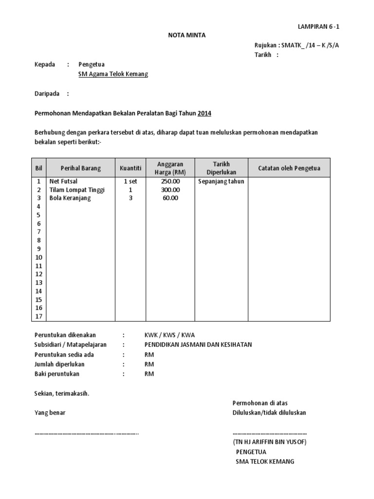 Contoh Nota Minta | PDF
