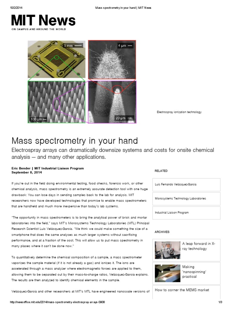 Mass Spectrometry in Your Hand - MIT News | PDF | Mass Spectrometry ...