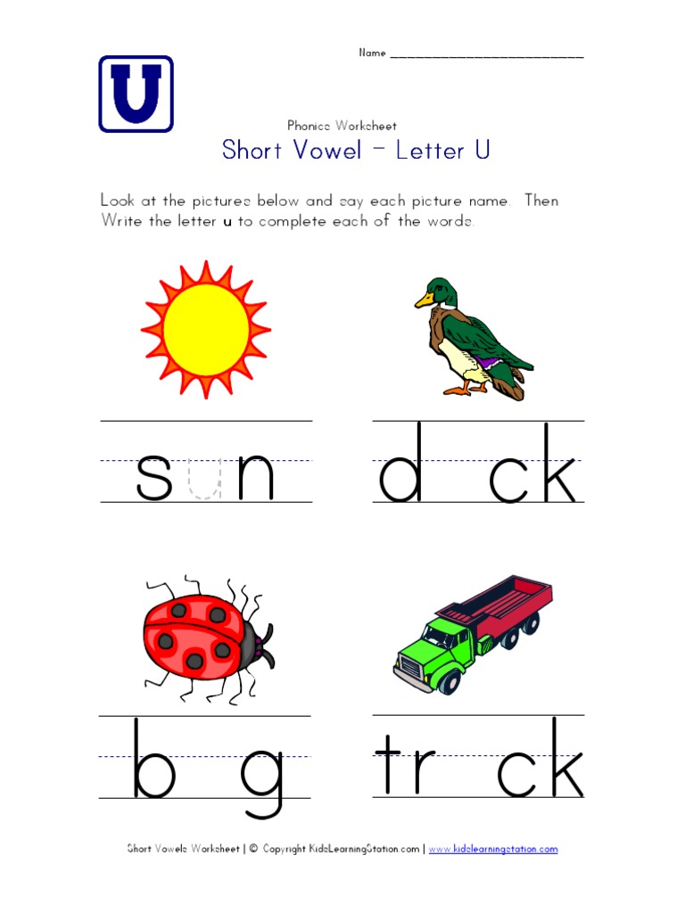Short Vowel U Worksheet PDF | PDF | Language Arts & Discipline ...