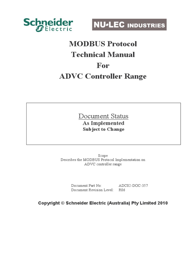 MODBUS ADVC Controller Range PDF | PDF | Transmission Control Protocol ...
