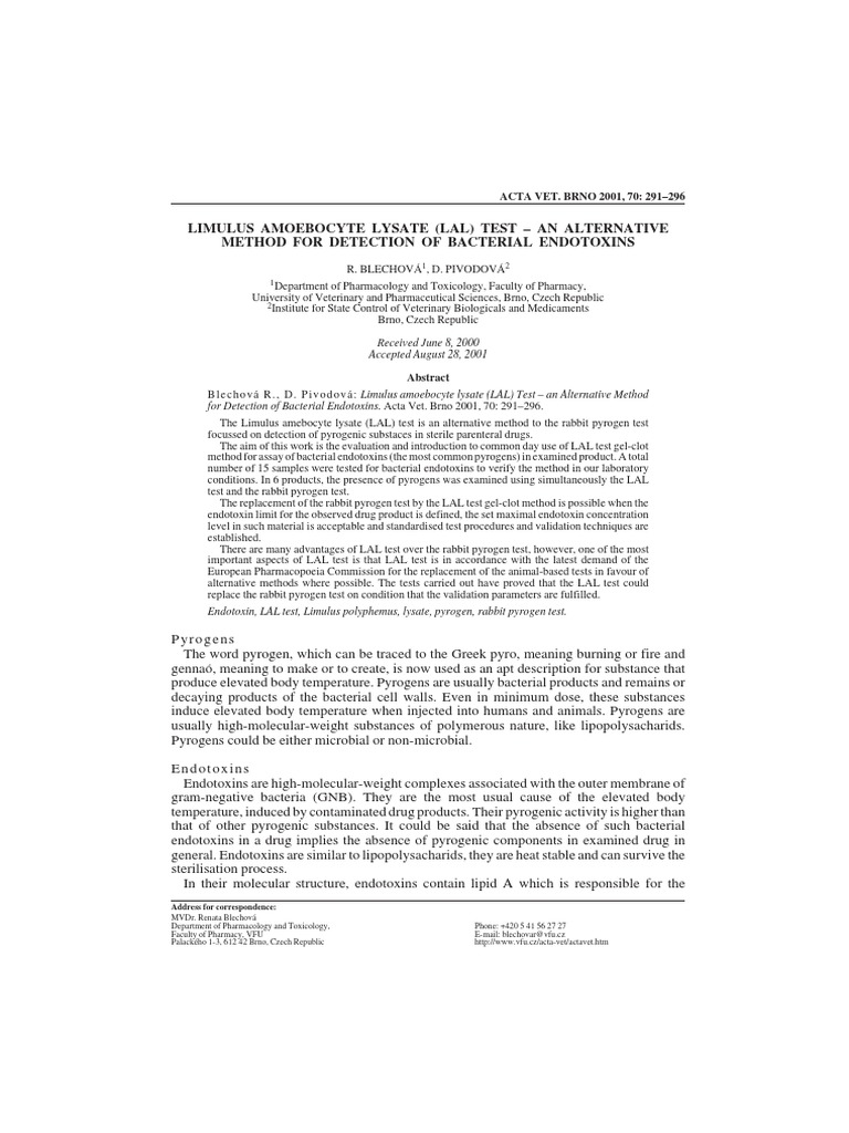 Lal Test An Alternative Method For Detection of Bacterial Endotoxins ...