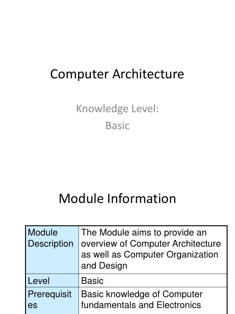 Computer Architecture: Knowledge Level: Basic | PDF | Input/Output | Random Access Memory