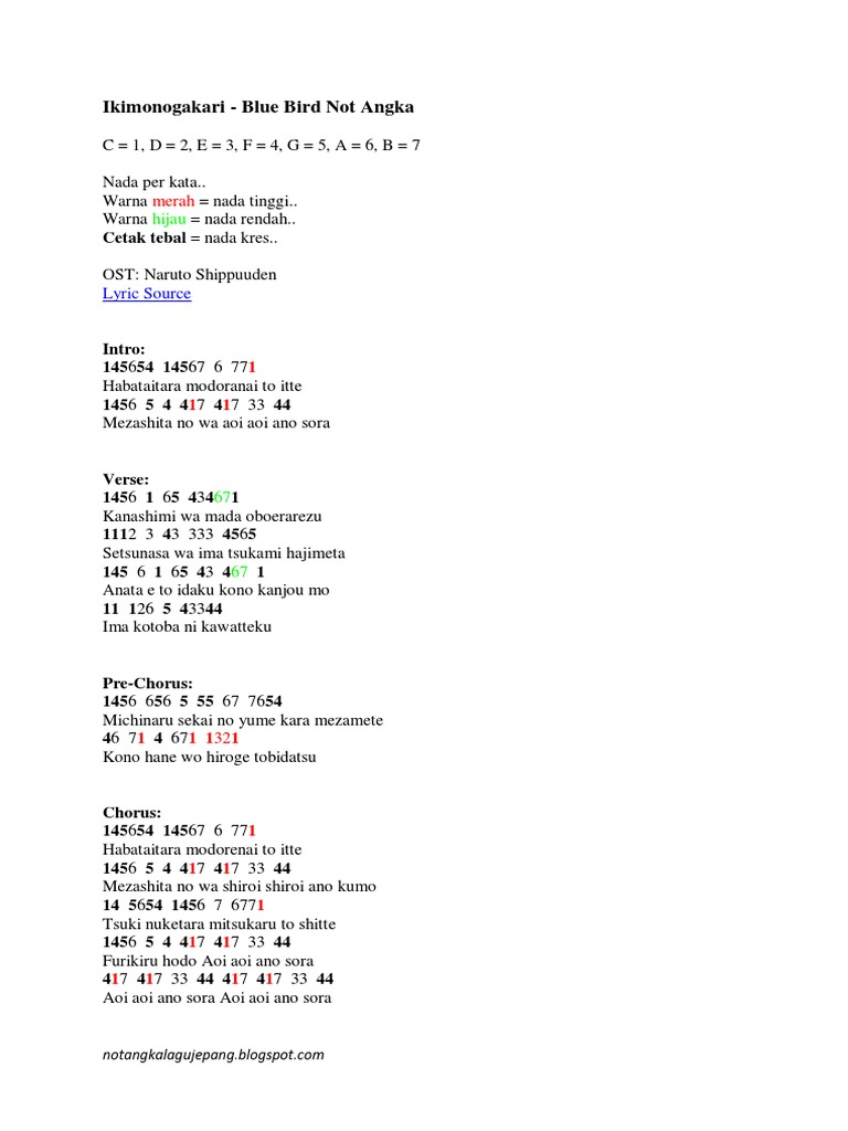 Blue Bird Not Angka Chords Guide | PDF