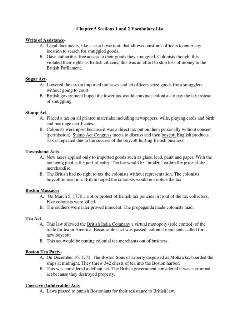 Colonial Acts & Reactions Guide | PDF | Colonial United States (British ...