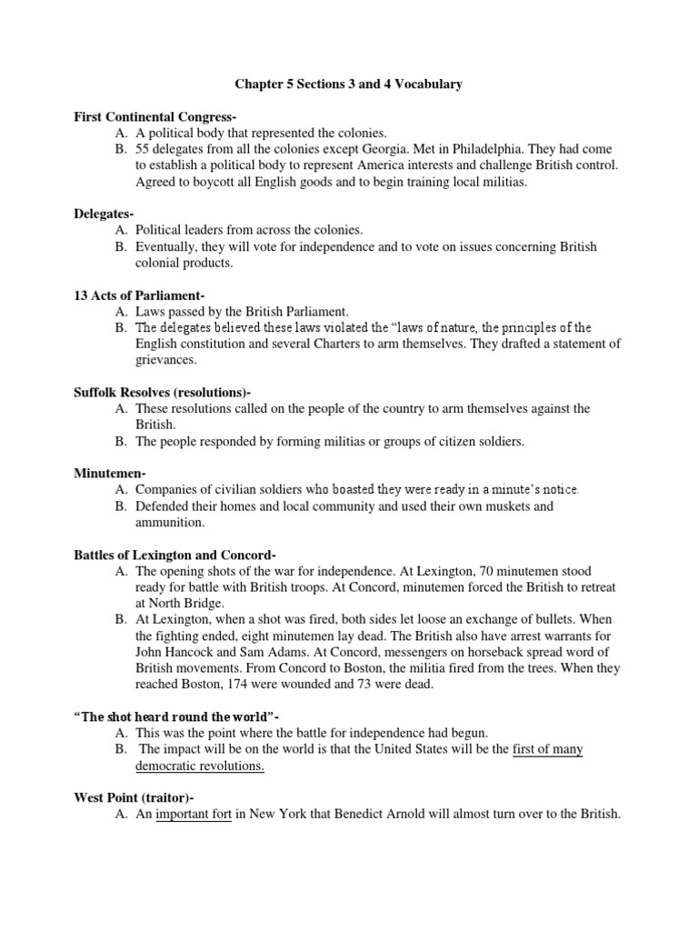 Chapter 5 Sections 3 and 4 Vocabulary | PDF | United States Declaration ...