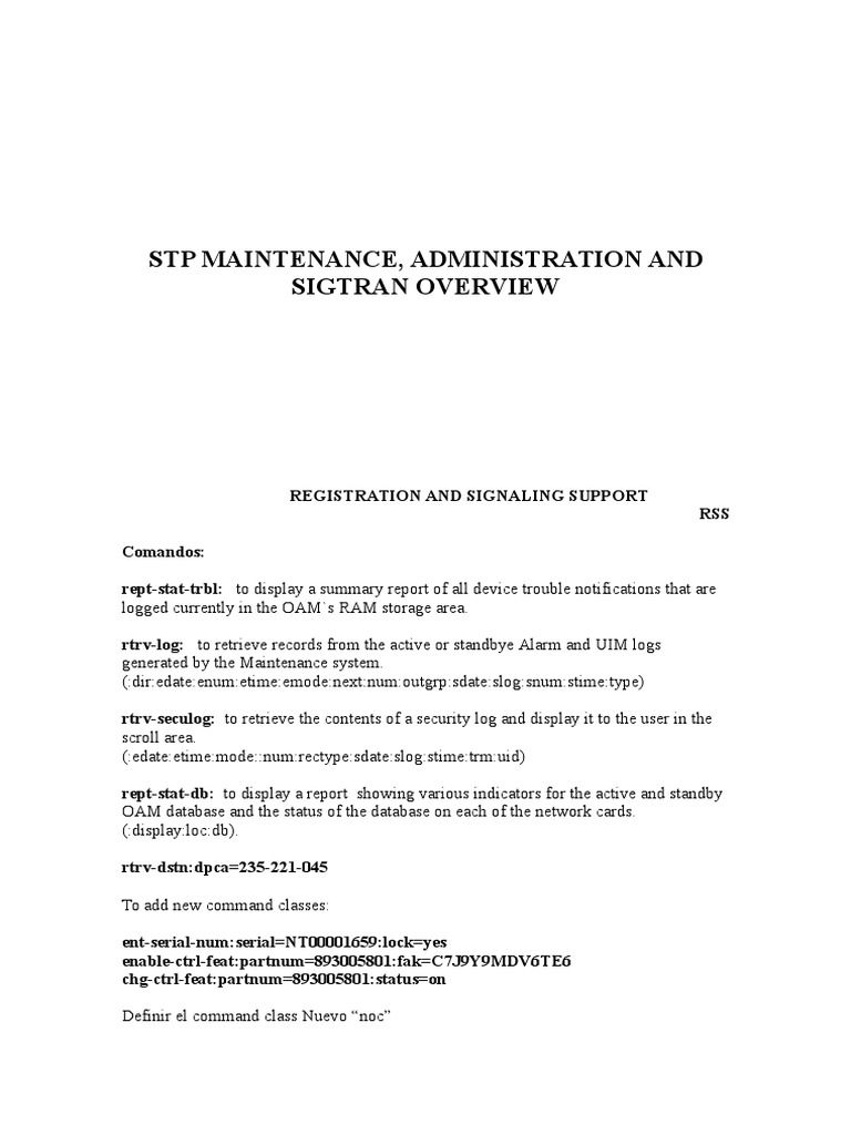 STP Maintenance, Administration and Sigtran Overview | PDF | Computer Networking | Office Equipment