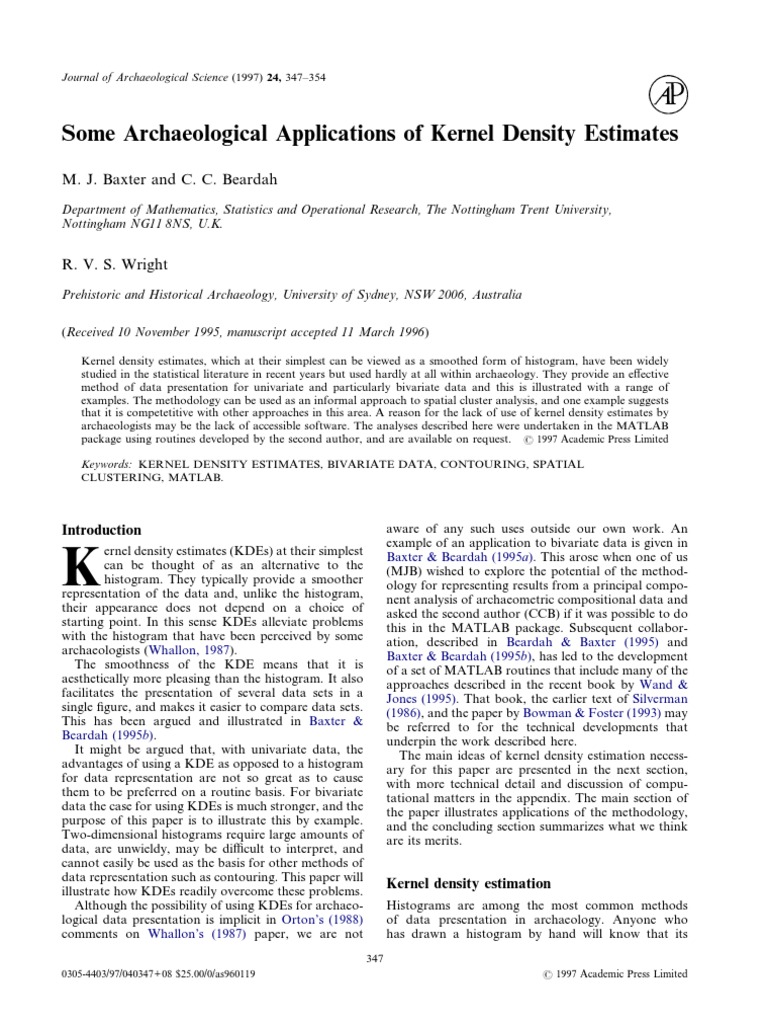 Archaeological Applications of Kernel Density Estimates PDF | PDF ...
