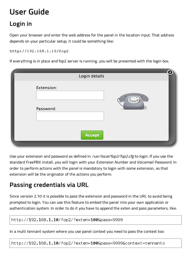 FOP2 User Guide | PDF | Login | Button (Computing)