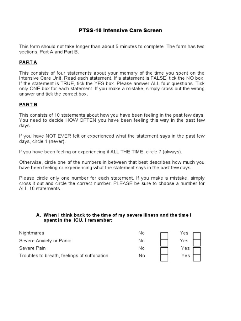 PTSS 10 Questionnaire | PDF | Psychiatry | Cognition