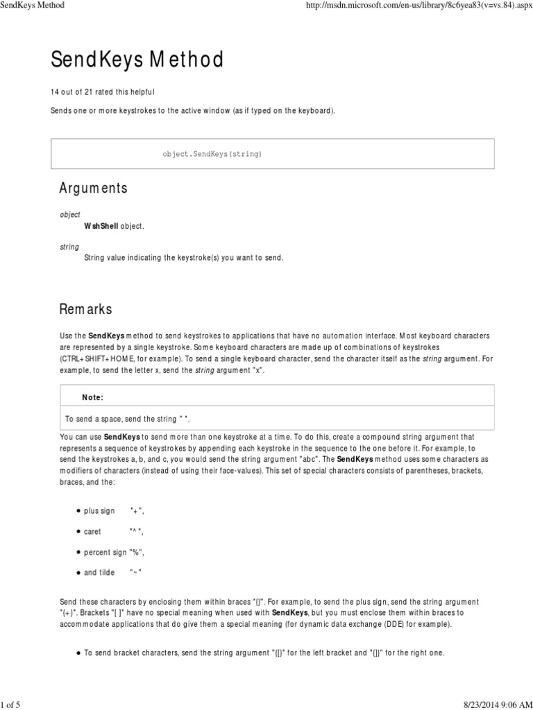 SendKeys Method | PDF | Computer Keyboard | Bracket