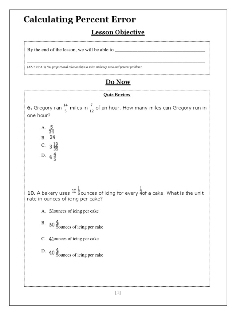 Calculating Percent Error | PDF | Percentage | Ratio