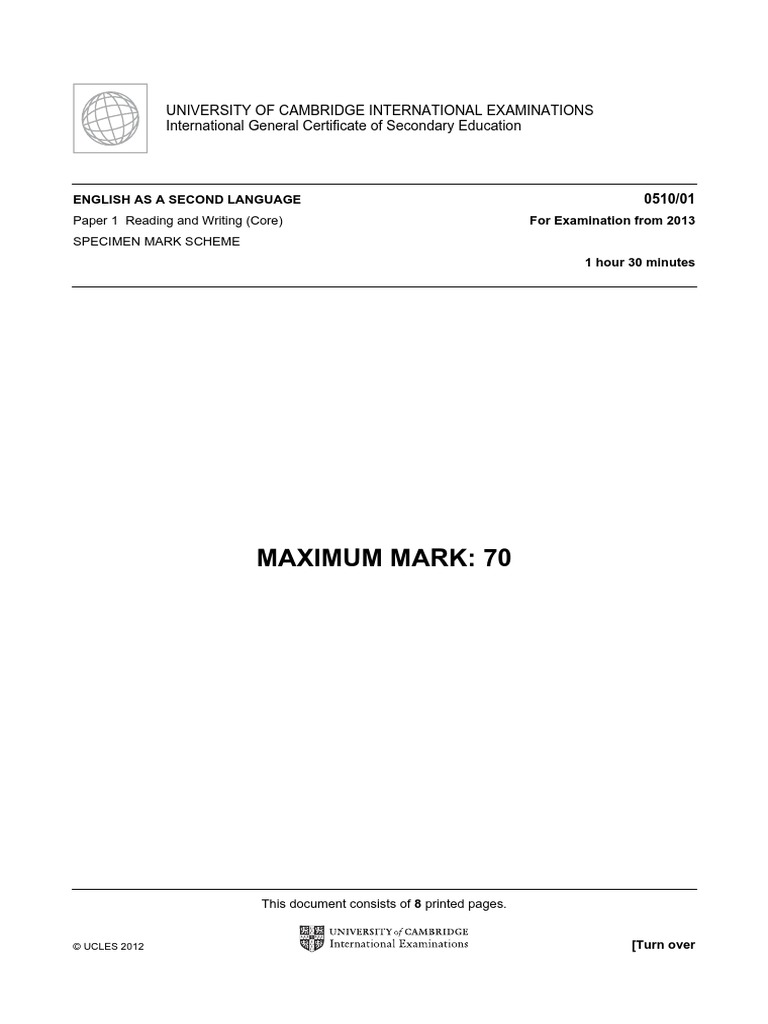 Maximum Mark: 70 | PDF | Literacy | Human Communication
