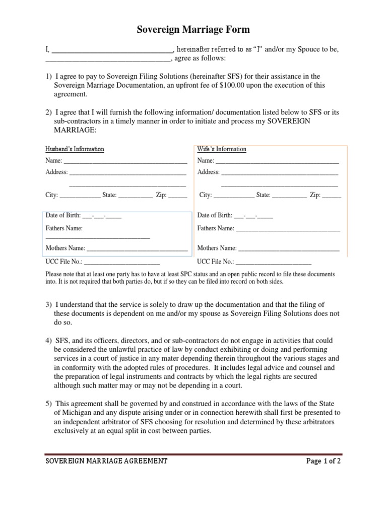 Sovereign Marriage Form | Download Free PDF | Arbitral Tribunal | Marriage