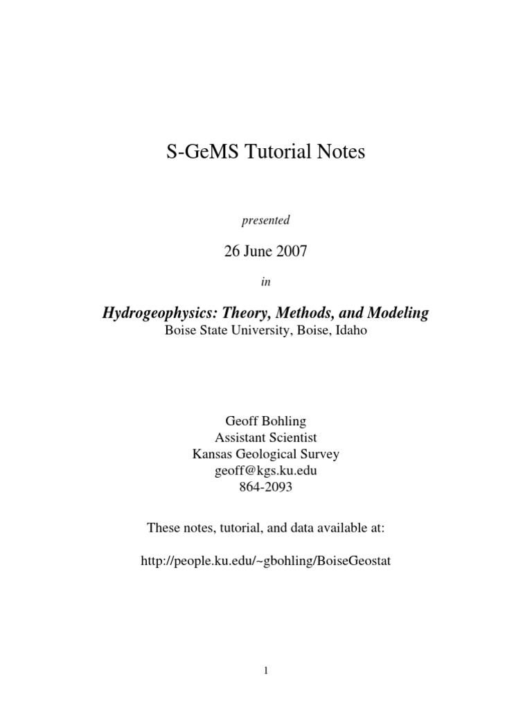 S-Gems Tutorial Notes: Hydrogeophysics: Theory, Methods, and Modeling ...