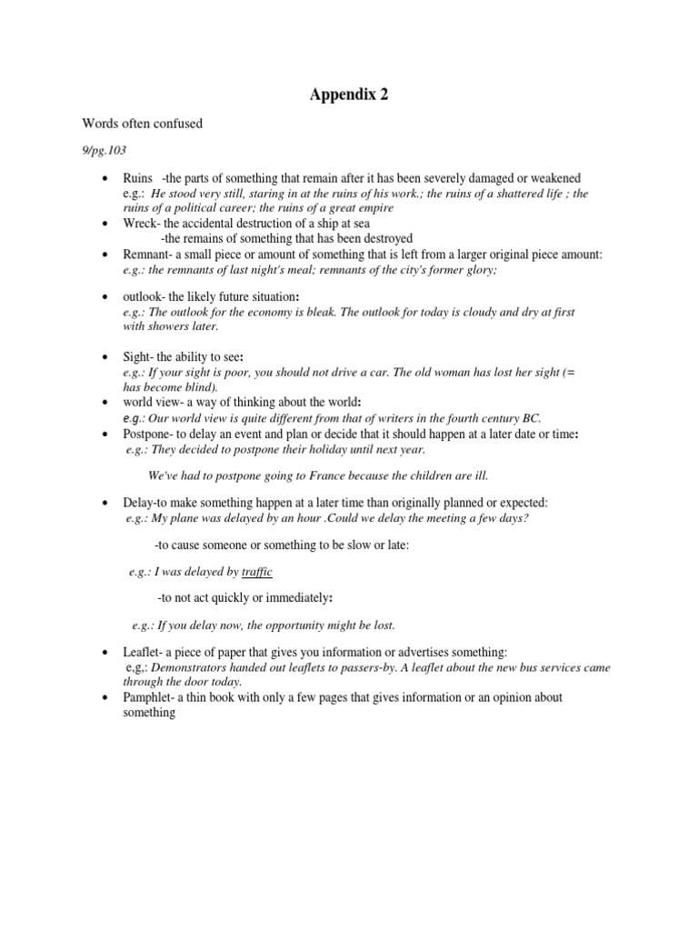 Appendix 2: Words Often Confused | PDF | Transport | Road Transport